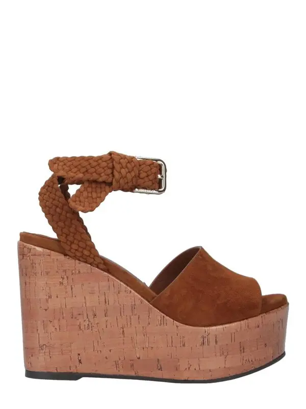 JIMMY CHOO Braided Ankle Strap Wedge Sandals - Brown