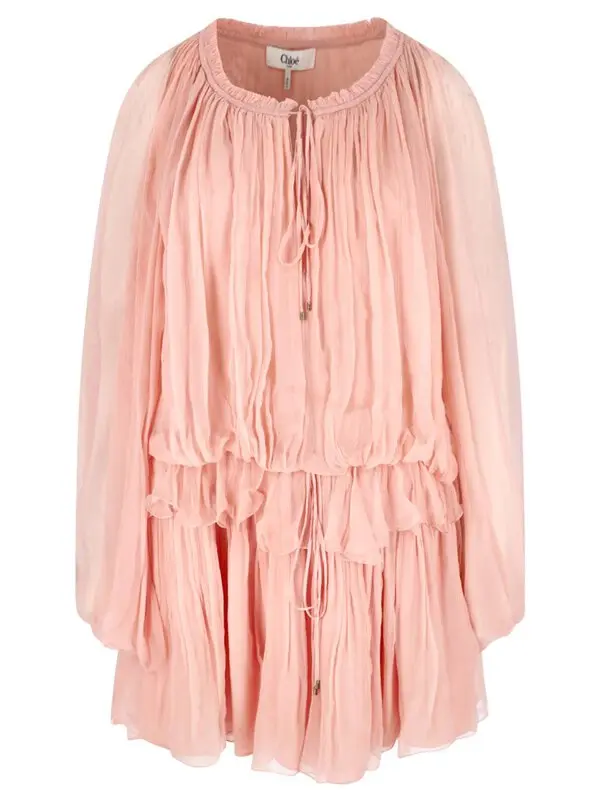 Chloé Lightweight Silk Ruffled Slip Dress - Pink