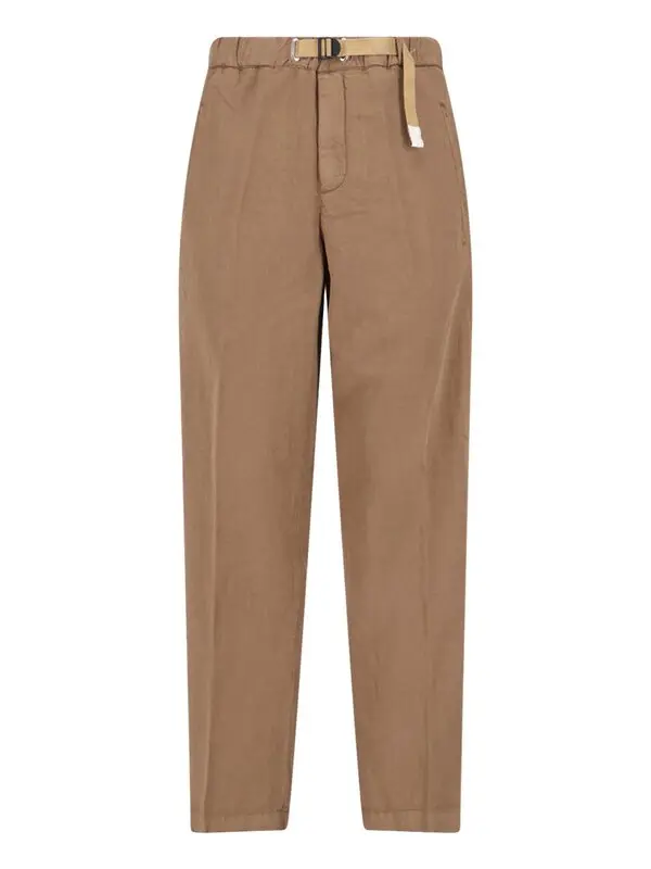 WHITE SAND Linen-blend Trousers With Textured Drape - Brown