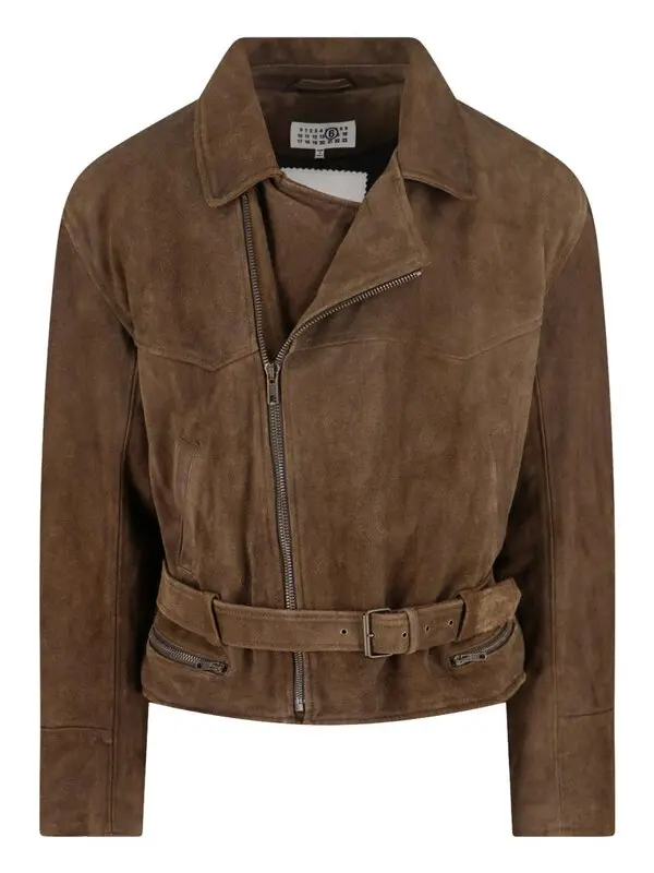 MAISON MARGIELA Suede Moto Jacket With Belt - Brown