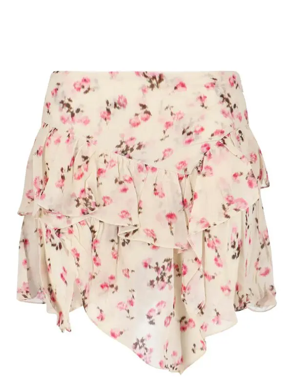 MARANT ETOILE Floral Print Ruffled Mini Skirt - Beige