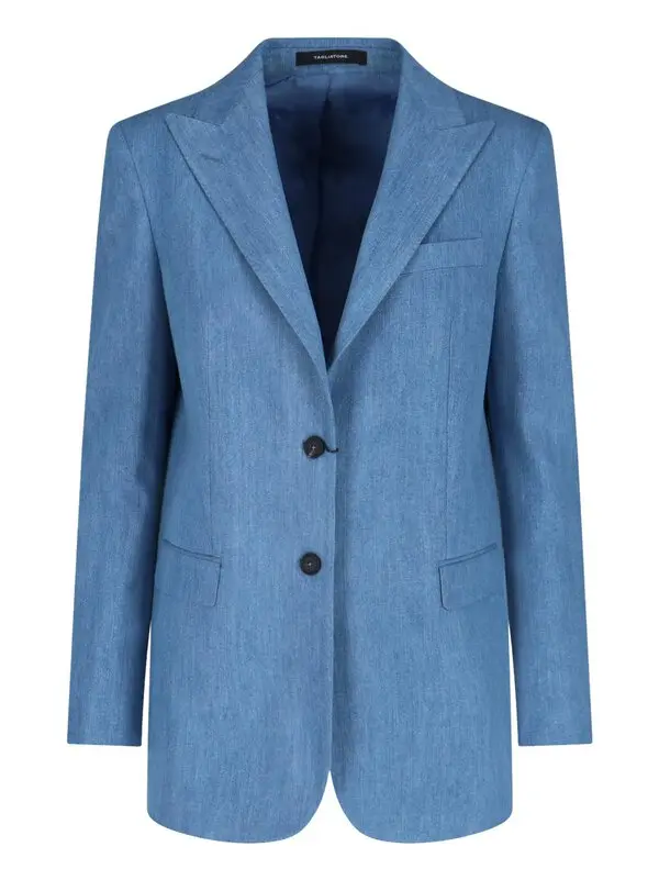 Tagliatore Stretch Denim-blend Jacket With Metal Accents - Blue