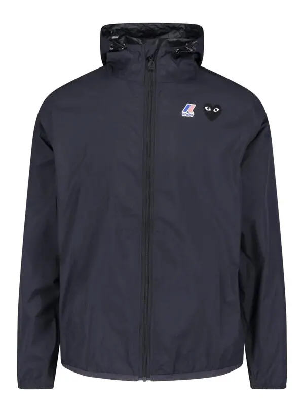 Play Comme Des Garcon 100% Nylon Zip-up Logo Jacket - Black