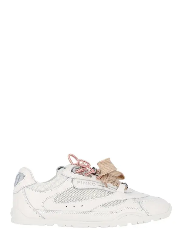 Pinko Leather And Mesh Sneakers - White