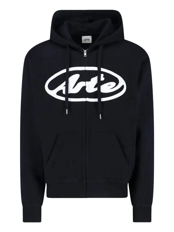 ARTE Full-zip Cotton Hoodie With Logo - Black
