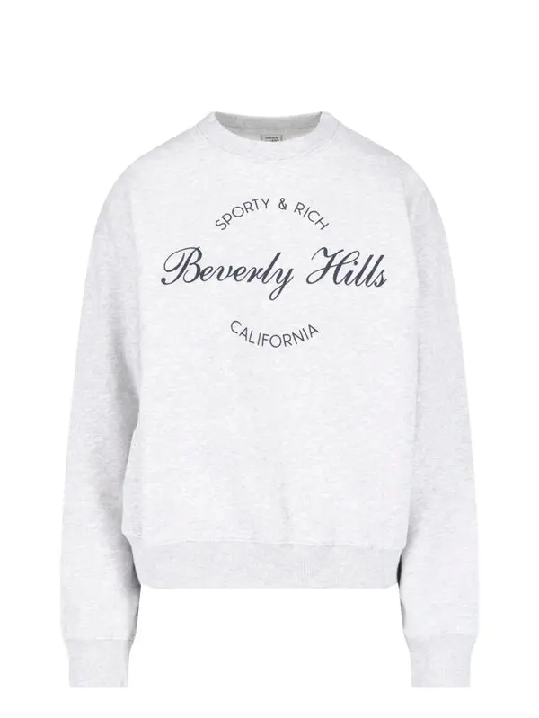 SPORTY & RICH Beverly Hills California Fleece Crewneck Sweatshirt - Grey