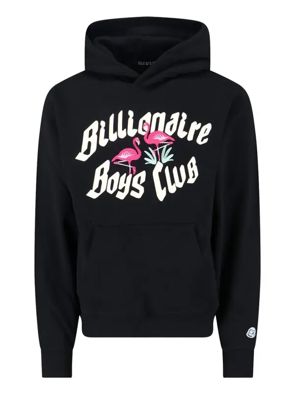 BILLIONAIRE Crewneck Hoodie With Flamingo Graphic - Black