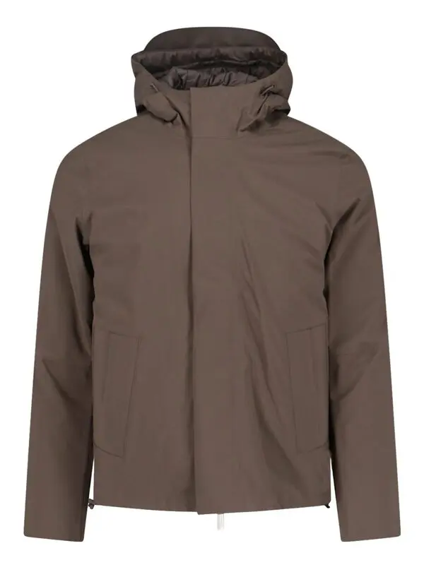 K-WAY Hooded Waterproof Jacket With Stand Collar And Zip Closure - Brown