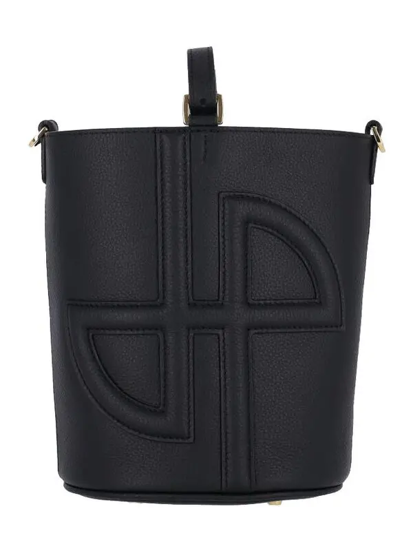PATOU Calf Leather Bucket Bag With Embossed Logo - Black