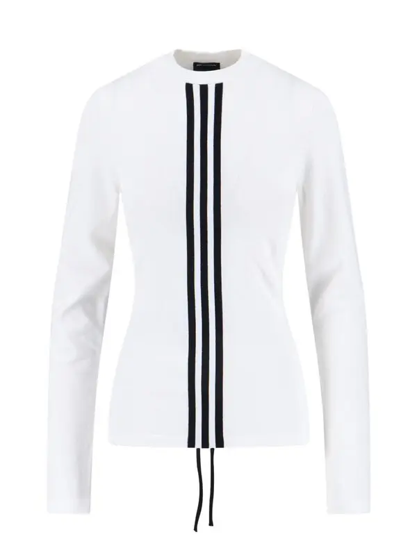 Y3 Long Sleeve Sweater With Vertical Stripes And Drawstring Hem - White