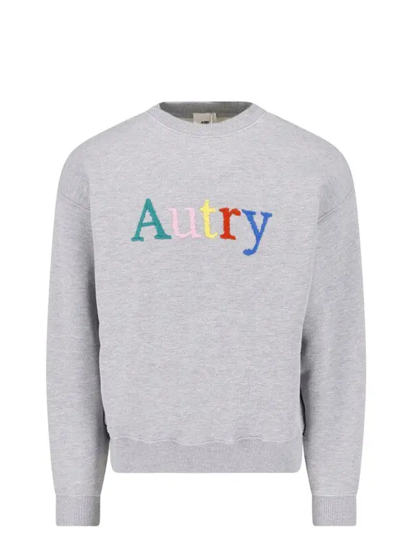 AUTRY Cotton-blend Crew Neck Sweater With Embroidered Logo - Grey