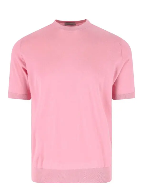 John Smedley Short-sleeve Mock Neck Knit T-shirt - Pink