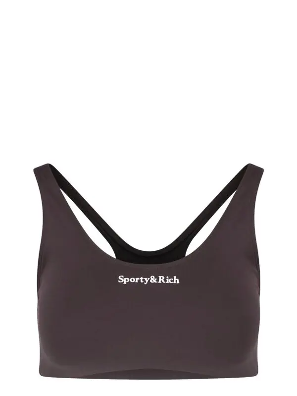 SPORTY & RICH Sporty Ribbed Stretch Bralette Top - Brown