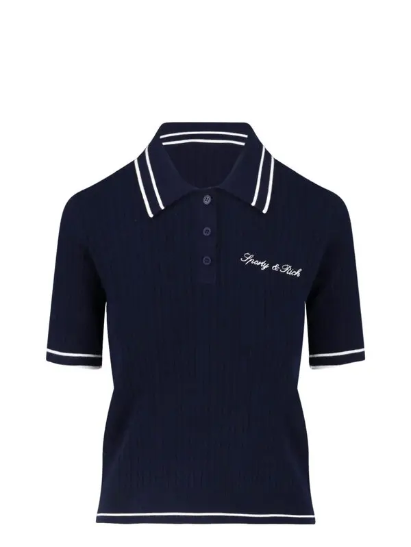 SPORTY & RICH Ribbed Knit Polo Shirt - Blue