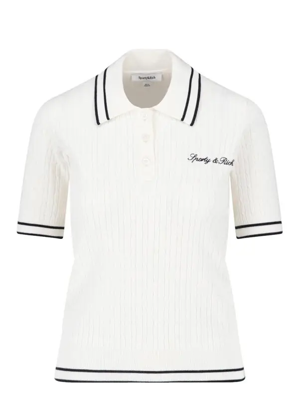 SPORTY & RICH Ribbed Knit Polo Shirt With Embroidered Logo - White