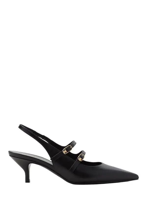 Celine Pointed Toe Sling-back Flats With Triomphe Buckles - Black