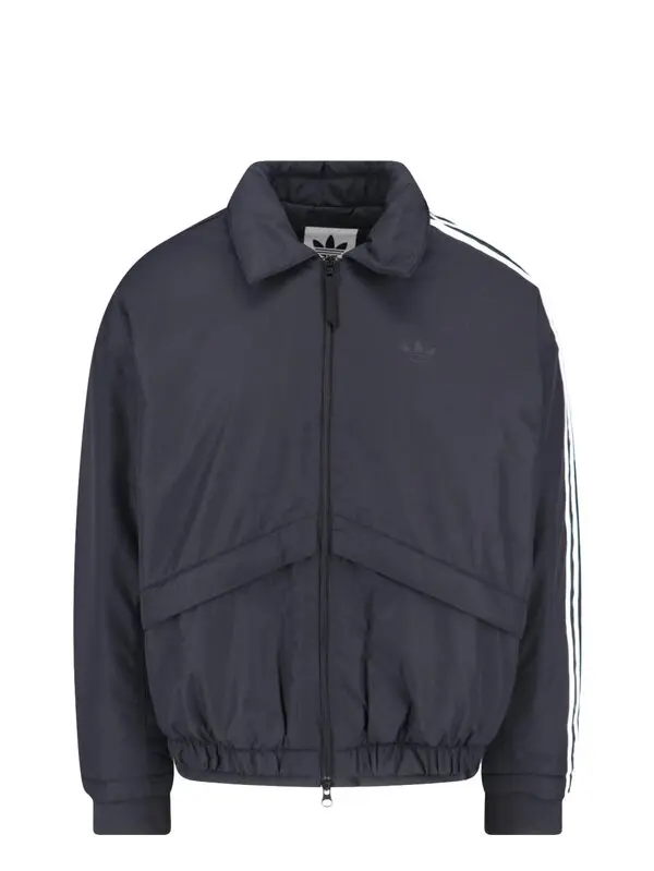 Adidas Polyester Jacket With Classic Collar And Logo Detail - Black