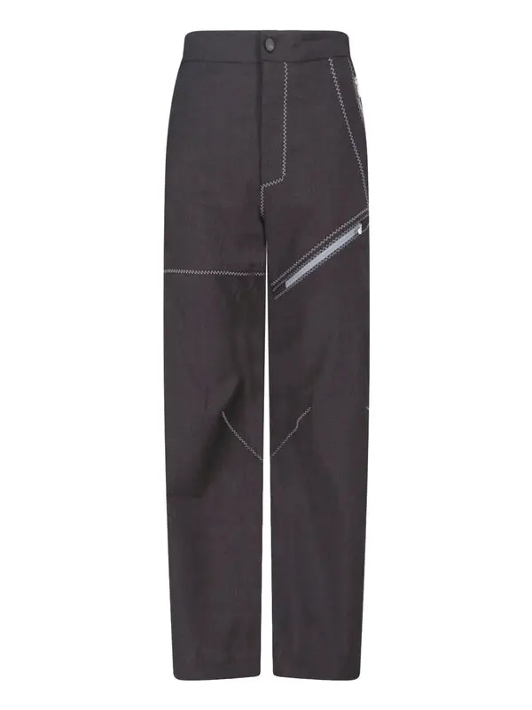 KIKO KOSTADINOV 100% Virgin Wool Tapered Trousers With Contrast Stitching And Zip Detail - Brown