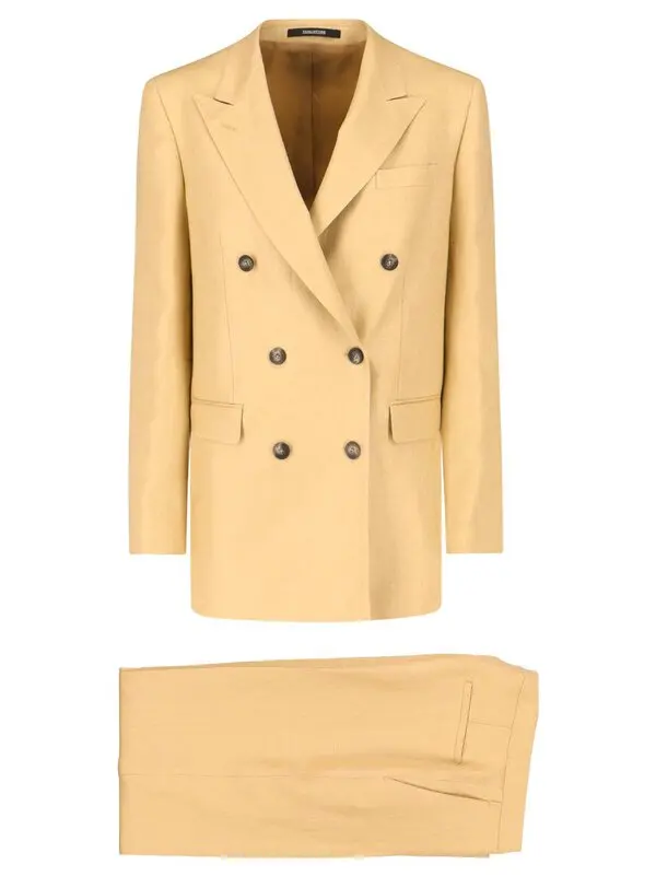 Tagliatore Double-breasted Linen Blazer And Trousers - Beige