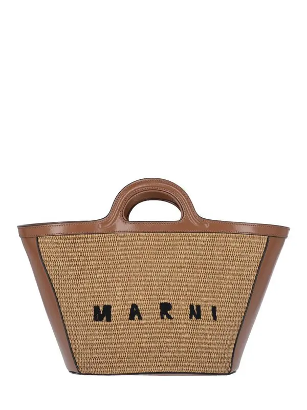 Marni Tote Bag With Calf Leather Trim - Beige