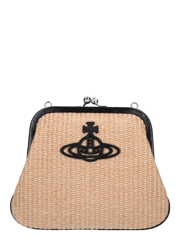 VIVIENNE WESTWOOD Orb Emblem Straw Clutch - Beige