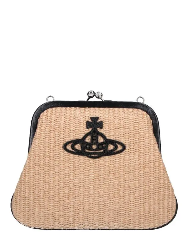 VIVIENNE WESTWOOD Orb Emblem Straw Clutch - Beige