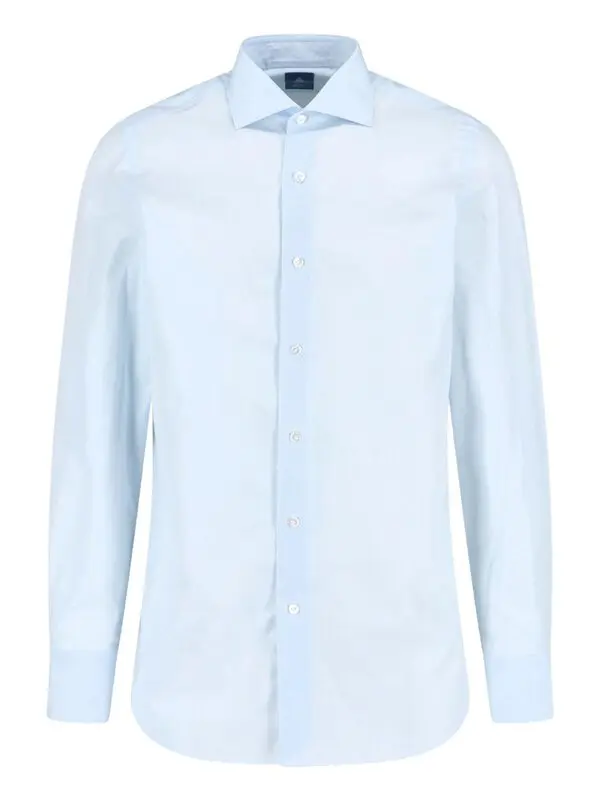 FINAMORE 1925 Tailored 100% Cotton Button-down Shirt - Blue