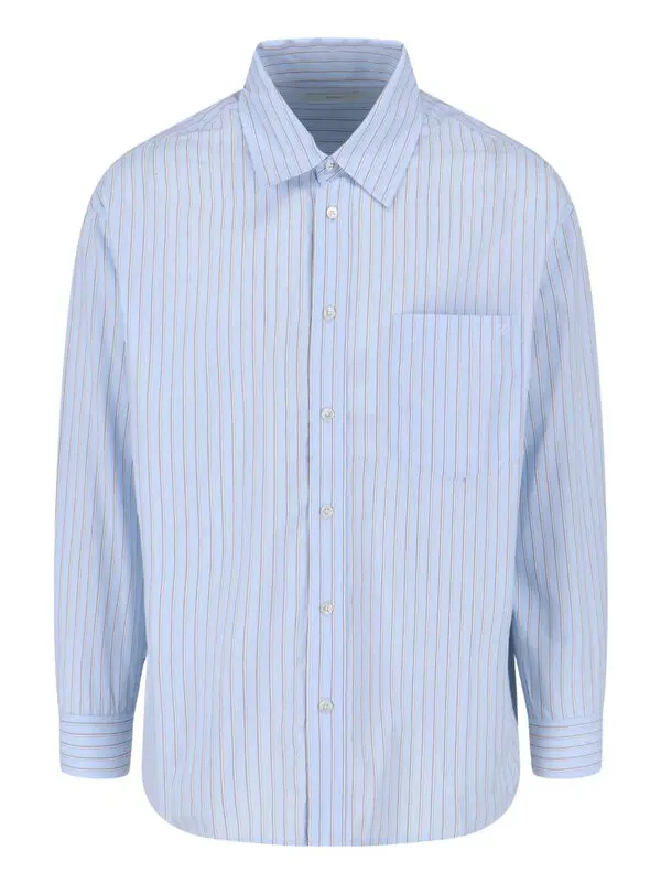 DUNST Striped Cotton Button-up Shirt - Blue