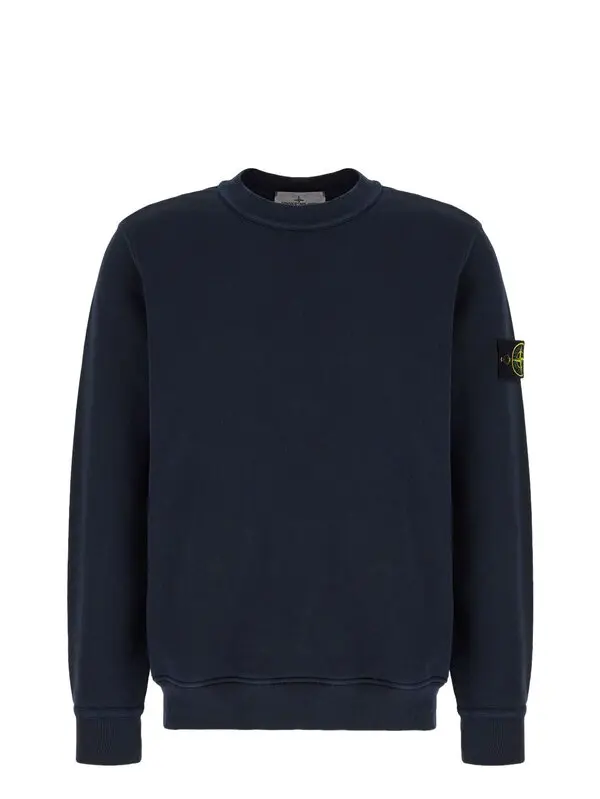Stone Island Ribbed Neckline Sweatshirt With Overlock Seams - Blu