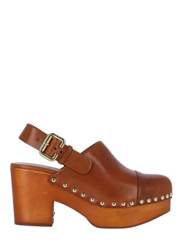 Chloé Leather Heeled Clogs With Buckle Detail - Brown