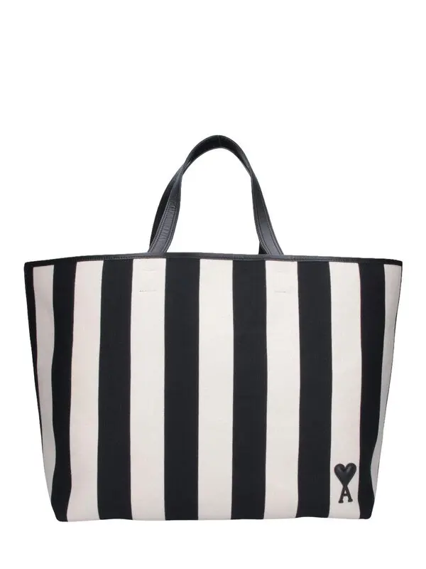 AMI Paris Cotton-blend Tote Bag With Vertical Stripes - Multicolor