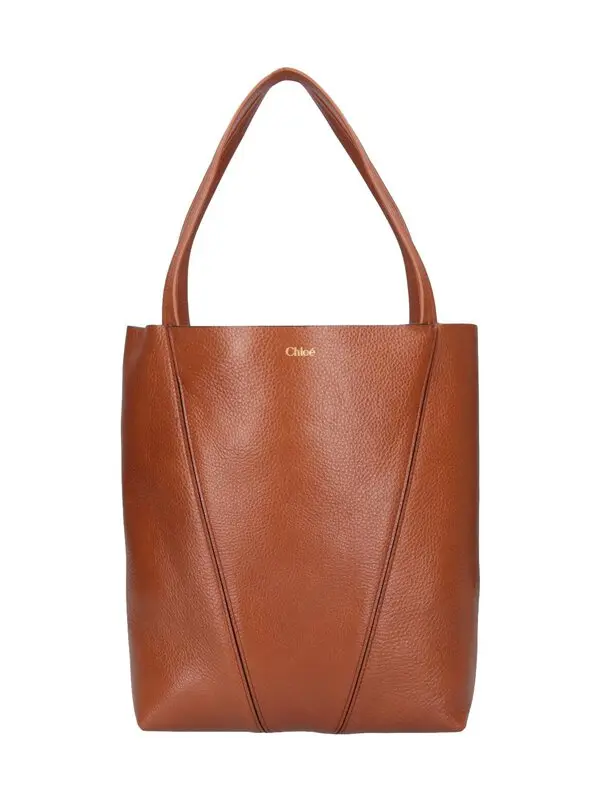Chloé 100% Cow Leather Handbag With Gold Tone Chain Detail - Brown