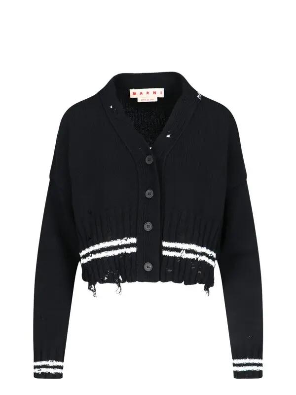 Marni Cotton Distressed Button-up Sweater - Black