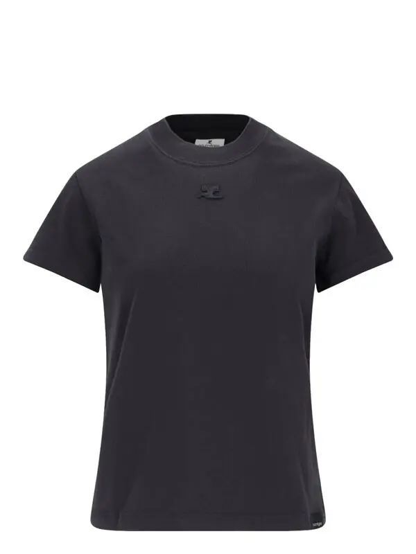 COURREGES 100% Cotton T-shirt With Embossed Logo - Grey
