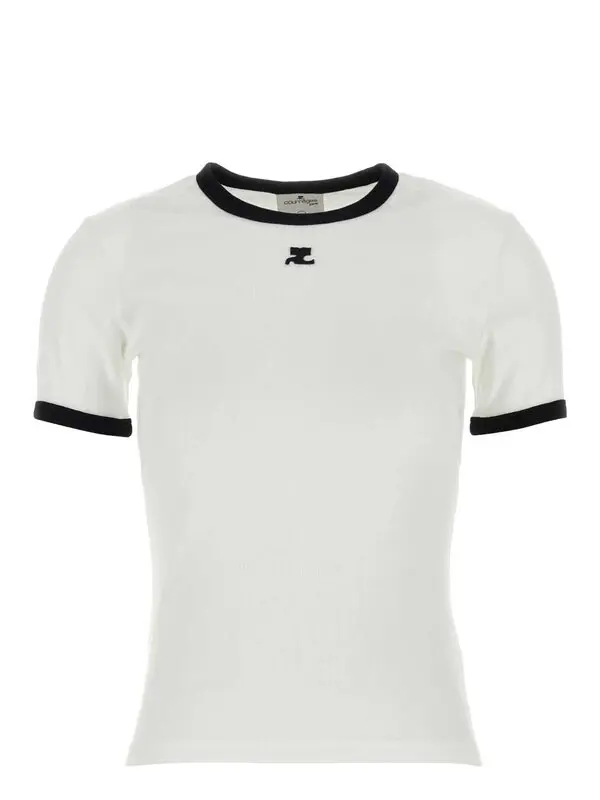 COURREGES Cotton T-shirt With Contrast Trim And Logo - White