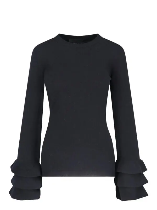 Valentino Garavani Wool-blend Viscose Sweater With Ruffle Detail - Black