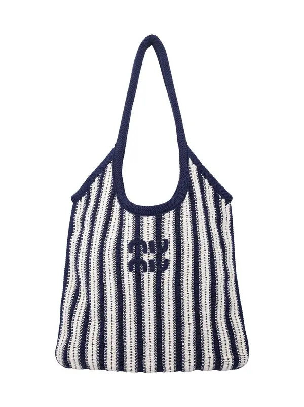 Miu Miu Ivand Handbag With Knit Top Handles - Blu+talco