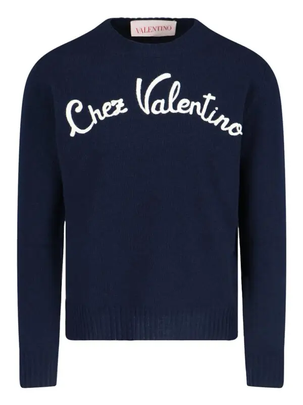 Valentino Garavani Chez " Embroidered Crew Neck Sweater - Blue