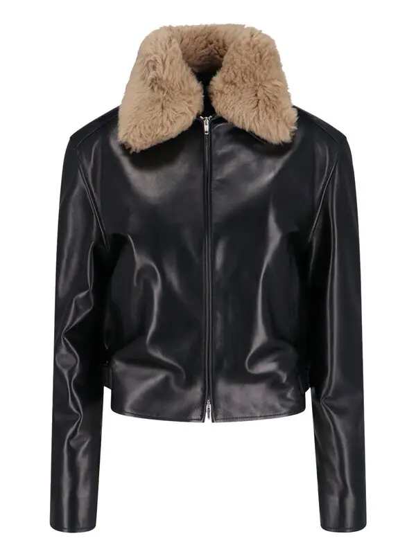 Phoebe Philo Lamb Leather Moto Jacket With Fur Trim - Nero