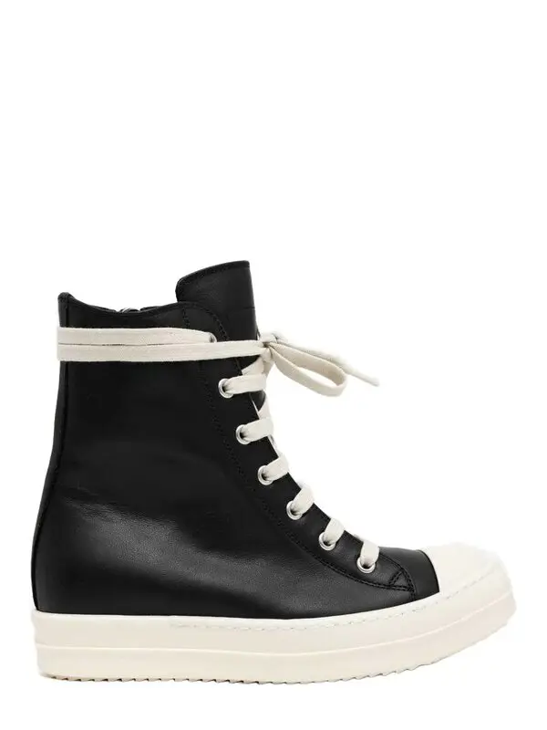Rick Owens High Top Leather Sneakers - Black