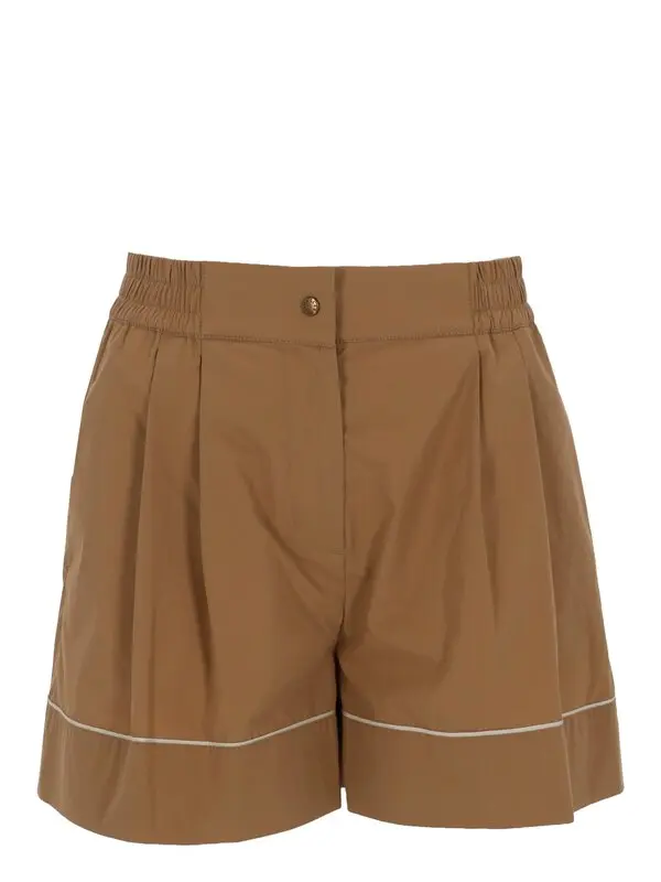 Moncler High-waisted Cotton Blend Shorts - Beige