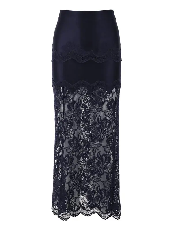 Rabanne Midi Skirt In Lace And Jersey - Blue