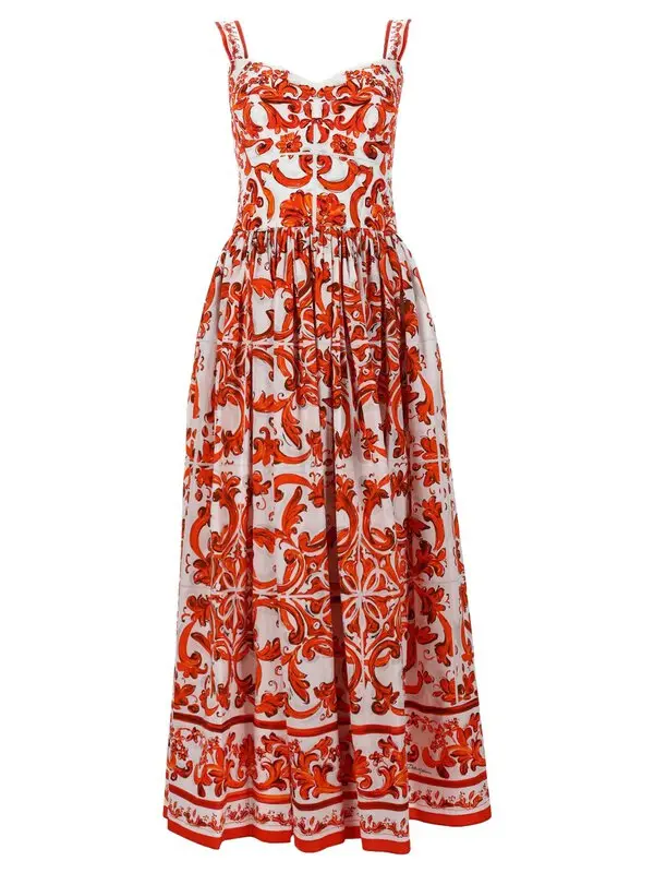 Dolce & Gabbana Printed Poplin Maxi Dress - Orange