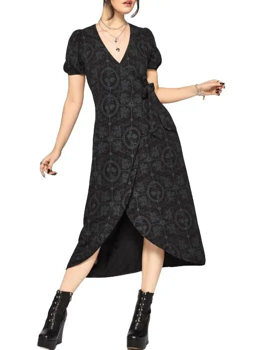 DISTURBIA Cameo Floral Printed Wrap Midi Dress - Black