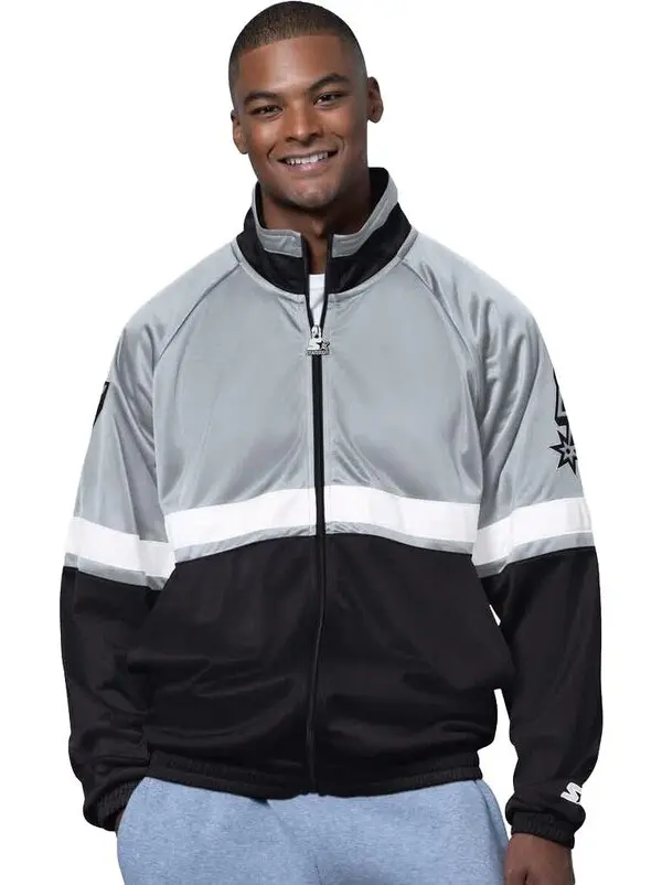 STARTER White San Antonio Spurs The Veteran Tricot Track Raglan Full-zip Jacket - Black