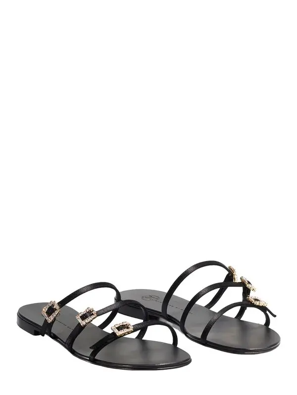 TEMPERLEY LONDON X Giuseppe Zanotti Embellished Satin Flat Sandals - Black