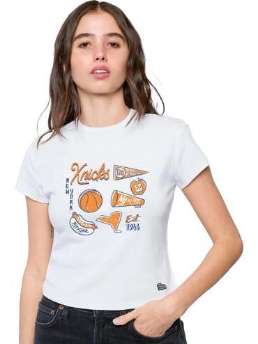 HYPE AND VICE New York Knicks Graphic Cropped T-shirt - White
