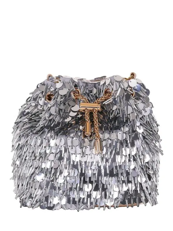 Badgley Mischka Piper Sequin And Bugle Bead Bucket Bag - Silver Gold