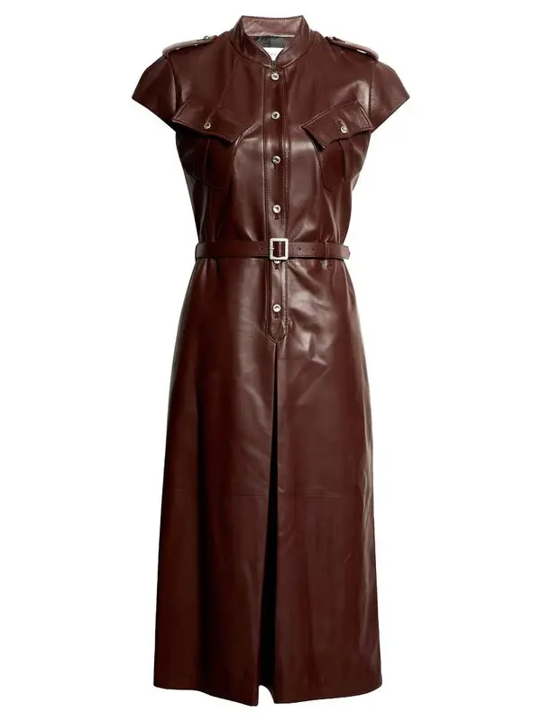 Alexander McQueen Leather Midi Shirtdress - Lacquer