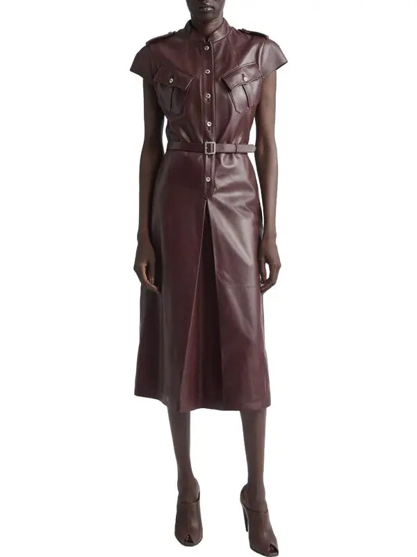 Alexander McQueen Leather Midi Shirtdress - Lacquer